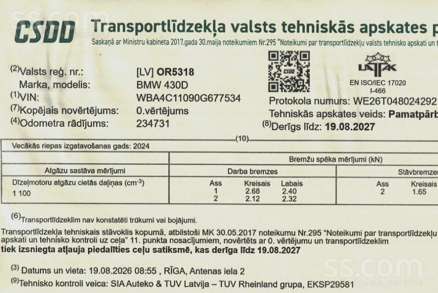 Серый БМВ 430 2017 в Рига, объемом двигателя 3.00 л и пробегом 235 тыс. км за 16990 €, фото 36 на AUTOMOTO.COM.LV