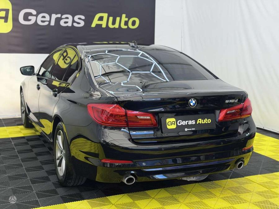 Black BMW 518 2019 in Vilnius, with an engine capacity of 2.00 L and mileage of 338 thousand km for 14950 €, photo 7 on AUTOMOTO.COM.LV