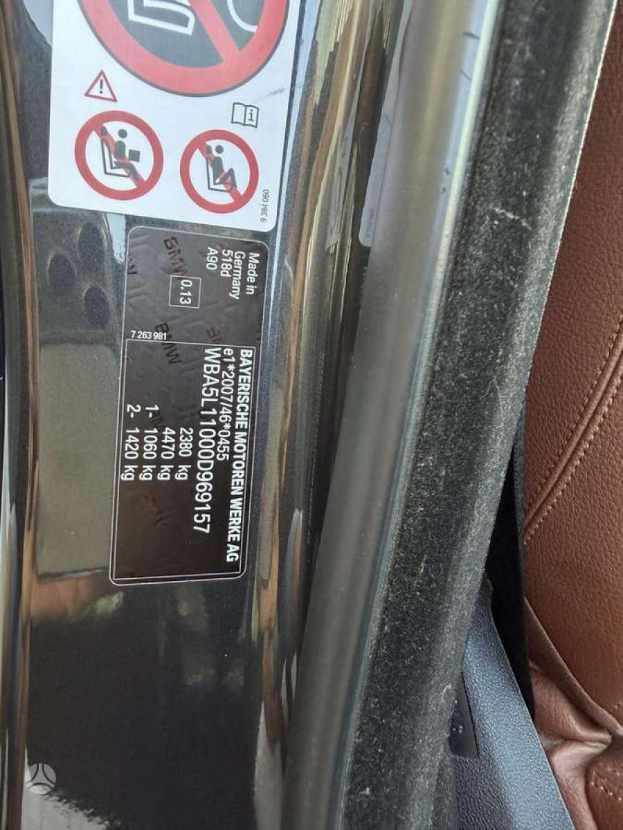 Черный БМВ 518 2015 в Вильнюс, объемом двигателя 2.00 л и пробегом 309 тыс. км за 9400 €, фото 16 на AUTOMOTO.COM.LV