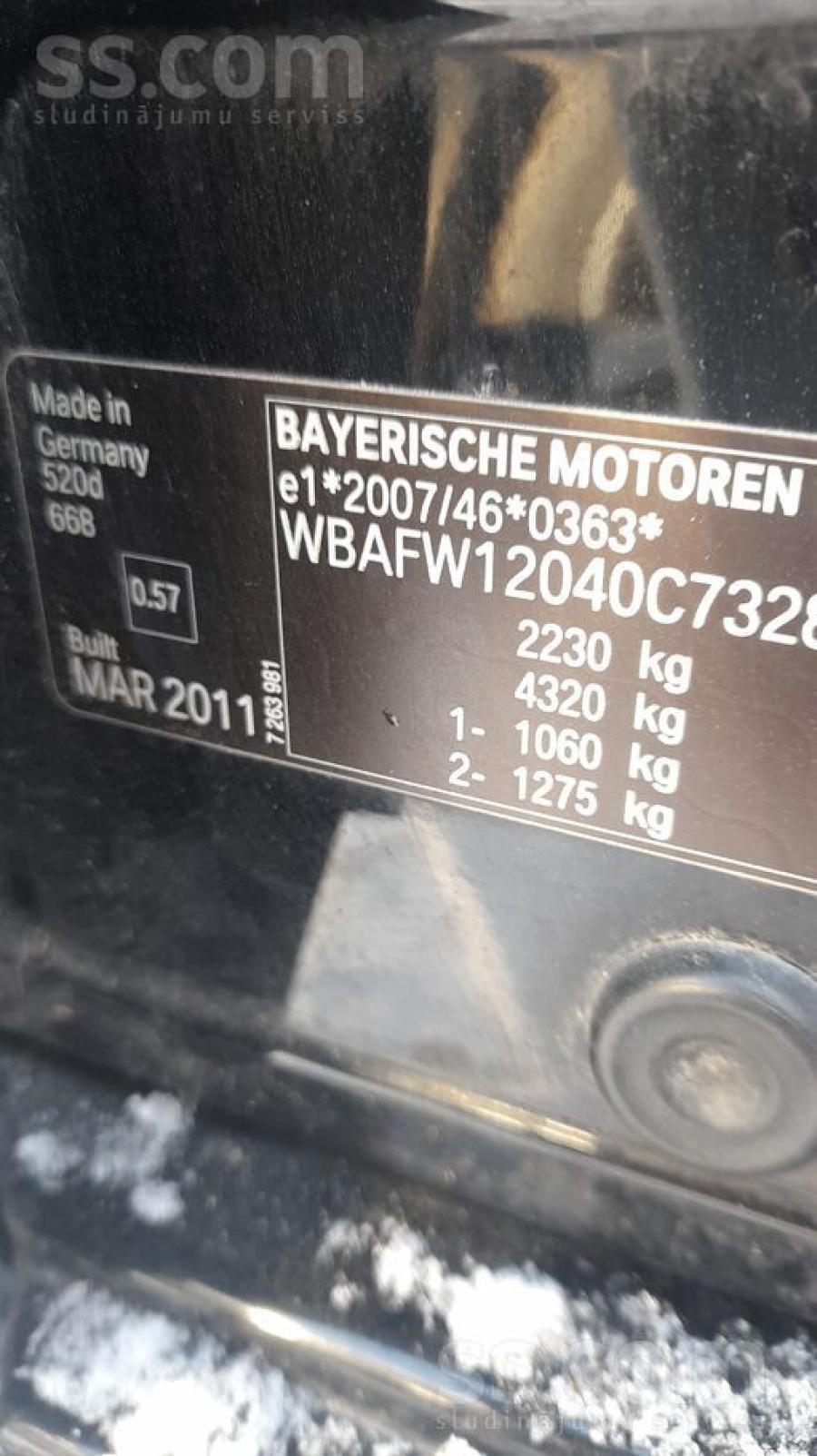 Black BMW 520 2011 in Daugavpils, with an engine capacity of 2.00 L and mileage of 340 thousand km for 4000 €, photo 10 on AUTOMOTO.COM.LV