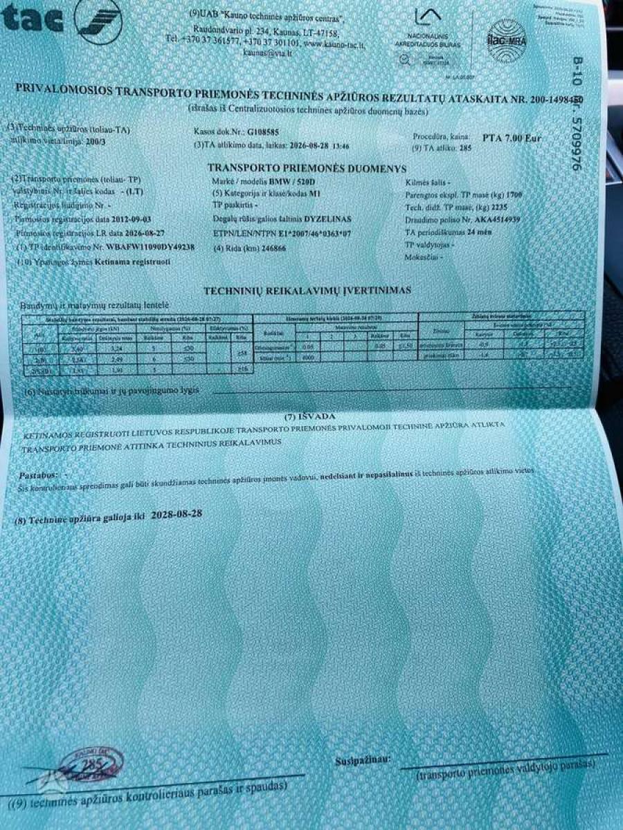 Черный БМВ 520 2012 в Каунас, объемом двигателя 2.00 л и пробегом 240 тыс. км за 9200 €, фото 16 на AUTOMOTO.COM.LV