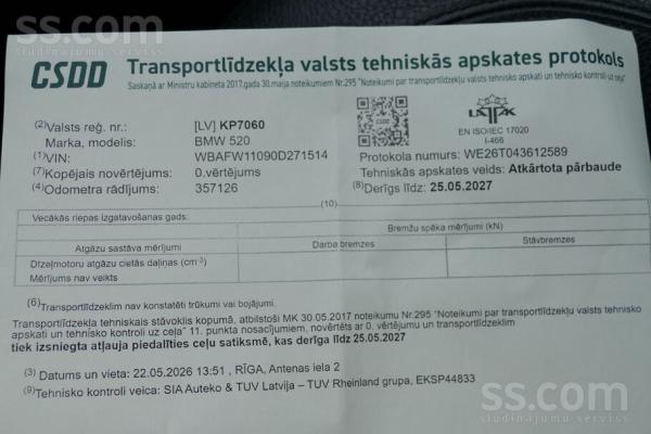Black BMW 520 2013 in Riga, with an engine capacity of 2.00 L and mileage of 0 thousand km for 7200 €, photo 10 on AUTOMOTO.COM.LV