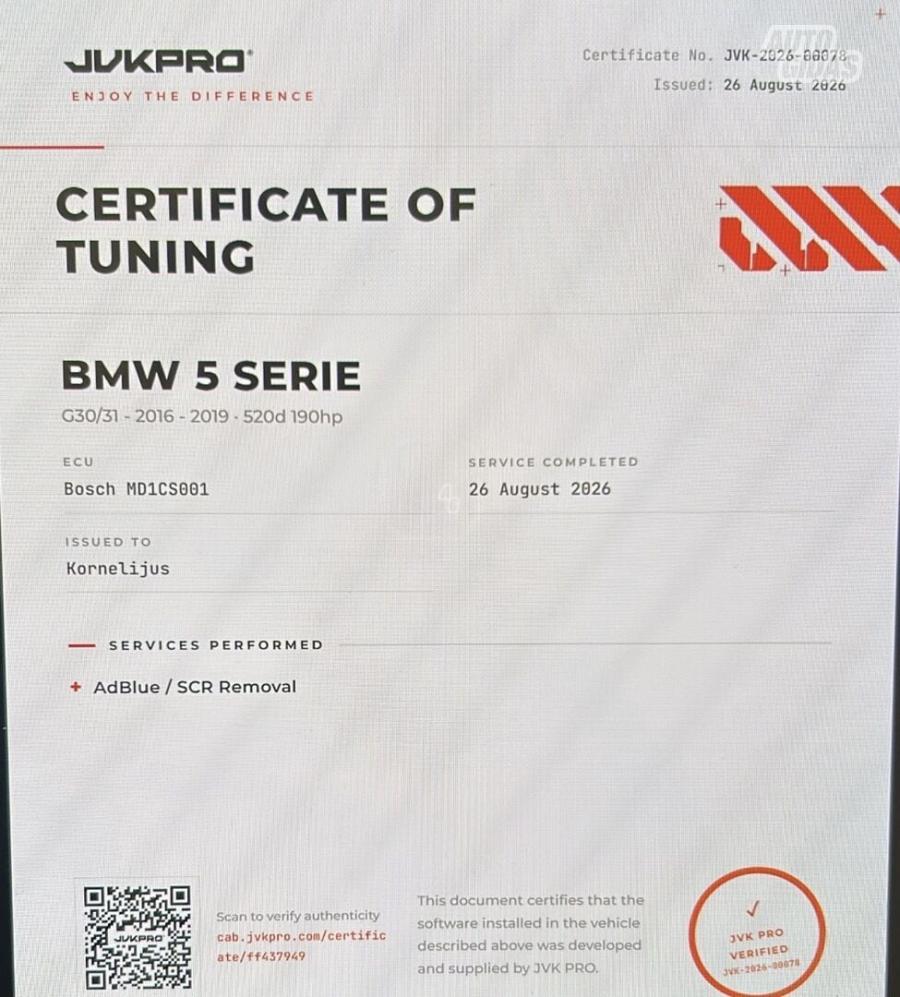 Black BMW 520 2017 in Klaipeda, with an engine capacity of 2.00 L and mileage of 327 thousand km for 17500 €, photo 30 on AUTOMOTO.COM.LV