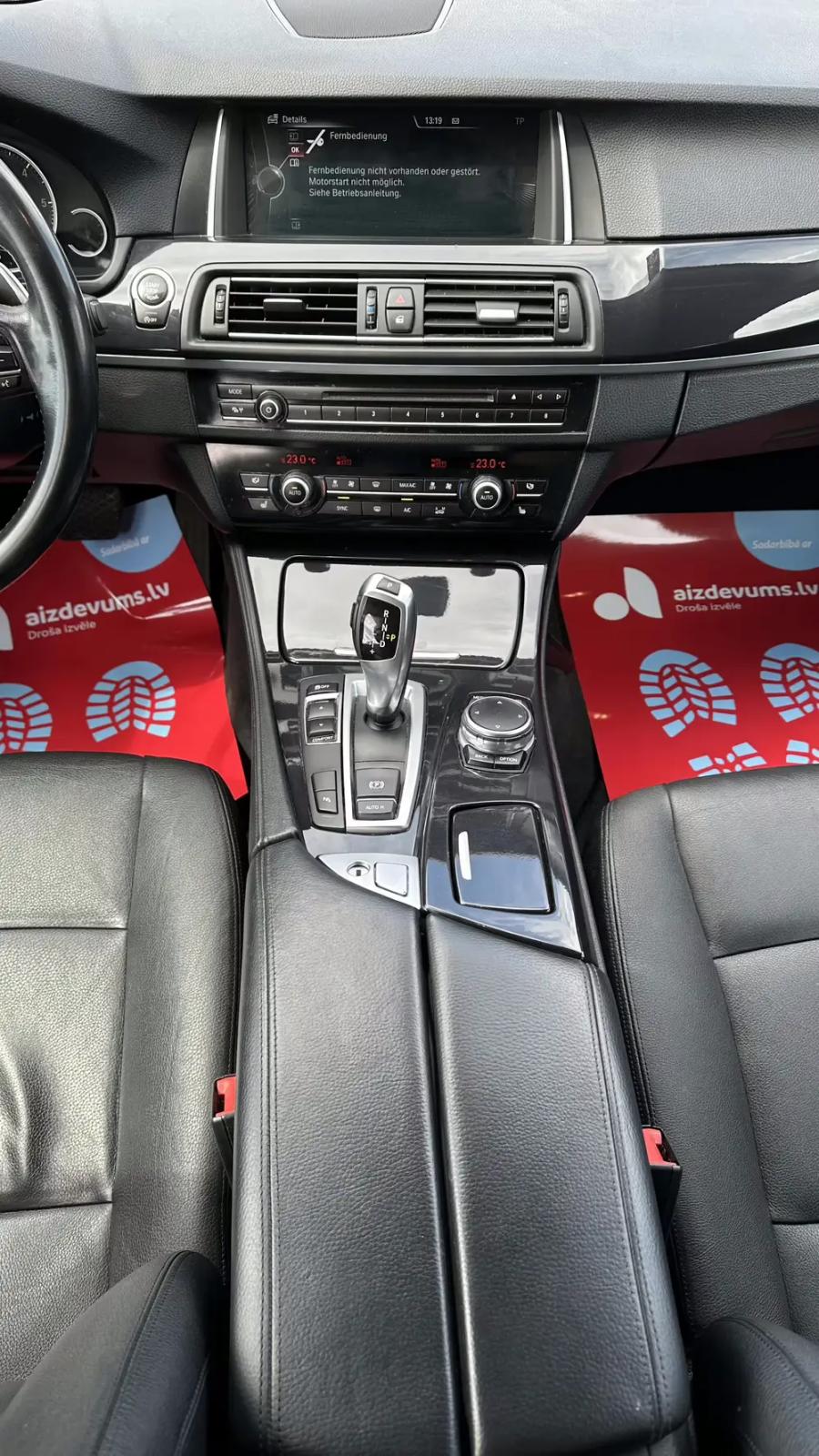 Black BMW 520 2013 in Daugavpils, with an engine capacity of 2.00 L and mileage of 282 thousand km for 9995 €, photo 12 on AUTOMOTO.COM.LV