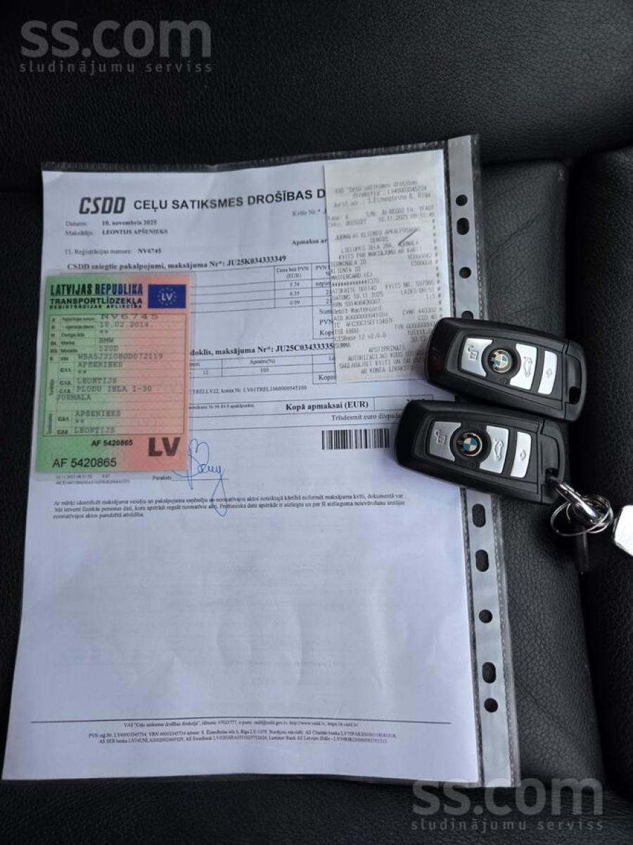 Black BMW 520 2014 in Jurmala, with an engine capacity of 2.00 L and mileage of 207 thousand km for 8100 €, photo 21 on AUTOMOTO.COM.LV