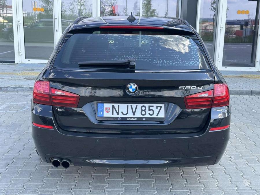 Black BMW 520 2015 in Vilnius, with an engine capacity of 2.00 L and mileage of 351 thousand km for 9700 €, photo 6 on AUTOMOTO.COM.LV