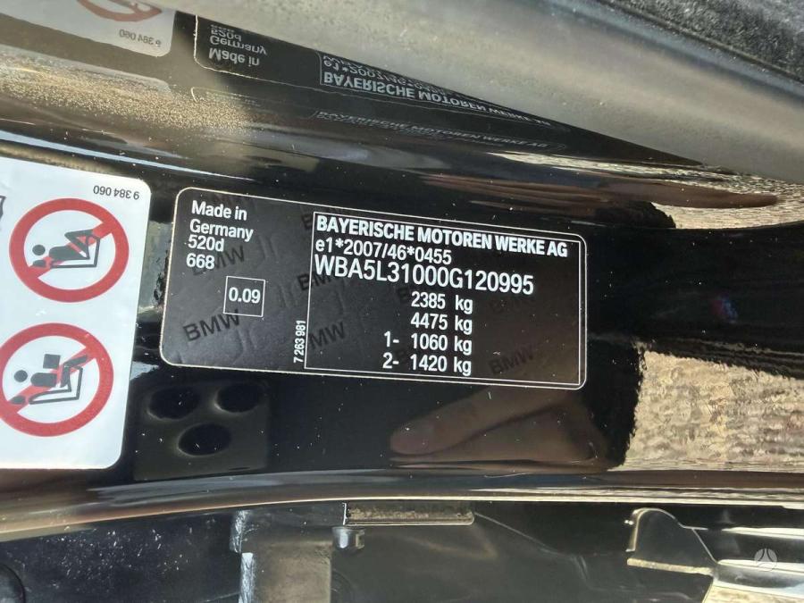 Черный БМВ 520 2015 в Утена, объемом двигателя 2.00 л и пробегом 310 тыс. км за 11950 €, фото 49 на AUTOMOTO.COM.LV