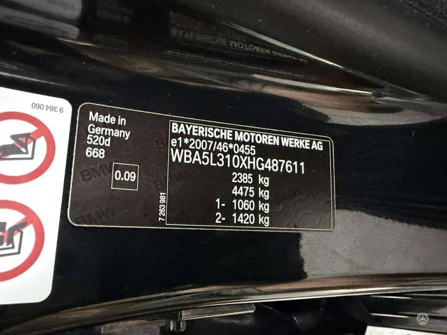 Черный БМВ 520 2016 в Утена, объемом двигателя 2.00 л и пробегом 249 тыс. км за 9950 €, фото 41 на AUTOMOTO.COM.LV