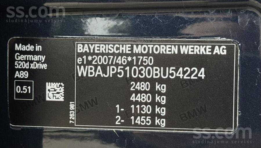 Blue BMW 520 2019 in Jurmala, with an engine capacity of 2.00 L and mileage of 0 thousand km for 17900 €, photo 36 on AUTOMOTO.COM.LV