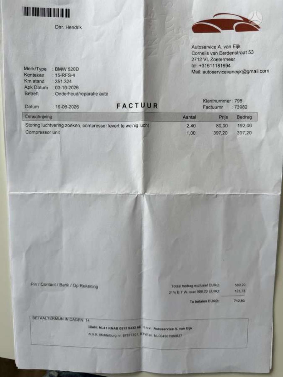 Brown BMW 520 2011 in Vilnius, with an engine capacity of 2.00 L and mileage of 351 thousand km for 7990 €, photo 12 on AUTOMOTO.COM.LV