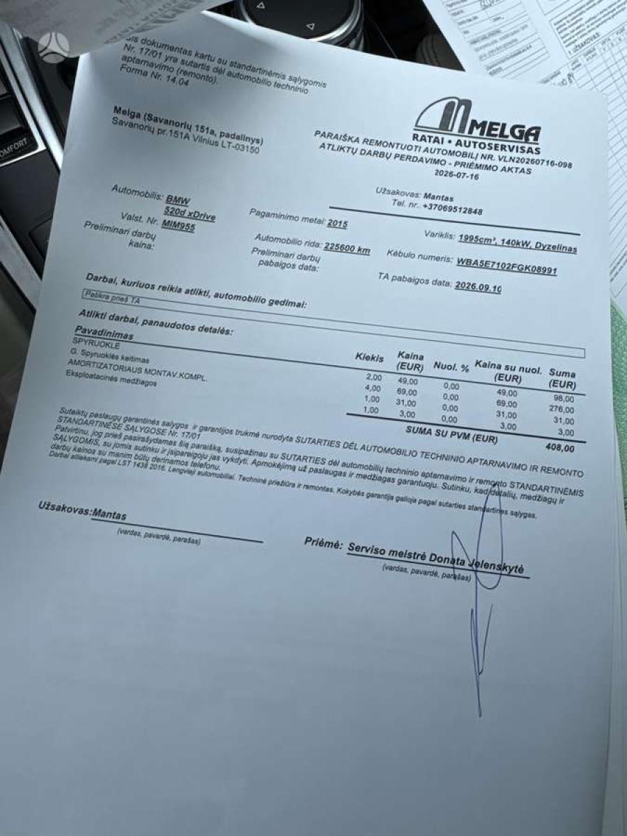 Grey BMW 520 2015 in Kaunas, with an engine capacity of 2.00 L and mileage of 227 thousand km for 13400 €, photo 40 on AUTOMOTO.COM.LV