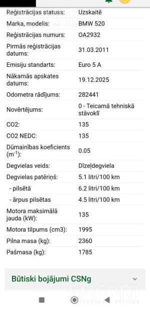 Pelēks BMW 520 2011 Jelgava, ar dzinēja tilpumu 2.00 L un nobraukumu 292 tūkst. km par 2650 €, foto 19 vietnē AUTOMOTO.COM.LV