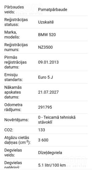 Серый БМВ 520 2013 в Елгава, объемом двигателя 2.00 л и пробегом 292 тыс. км за 10400 €, фото 34 на AUTOMOTO.COM.LV