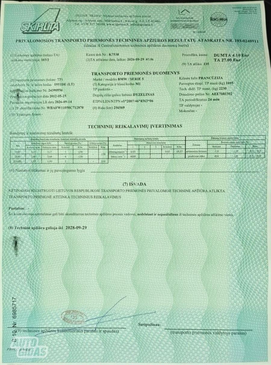 BMW 520 2012 Marijampole, ar dzinēja tilpumu 2.00 L un nobraukumu 257 tūkst. km par 5400 €, foto 17 vietnē AUTOMOTO.COM.LV