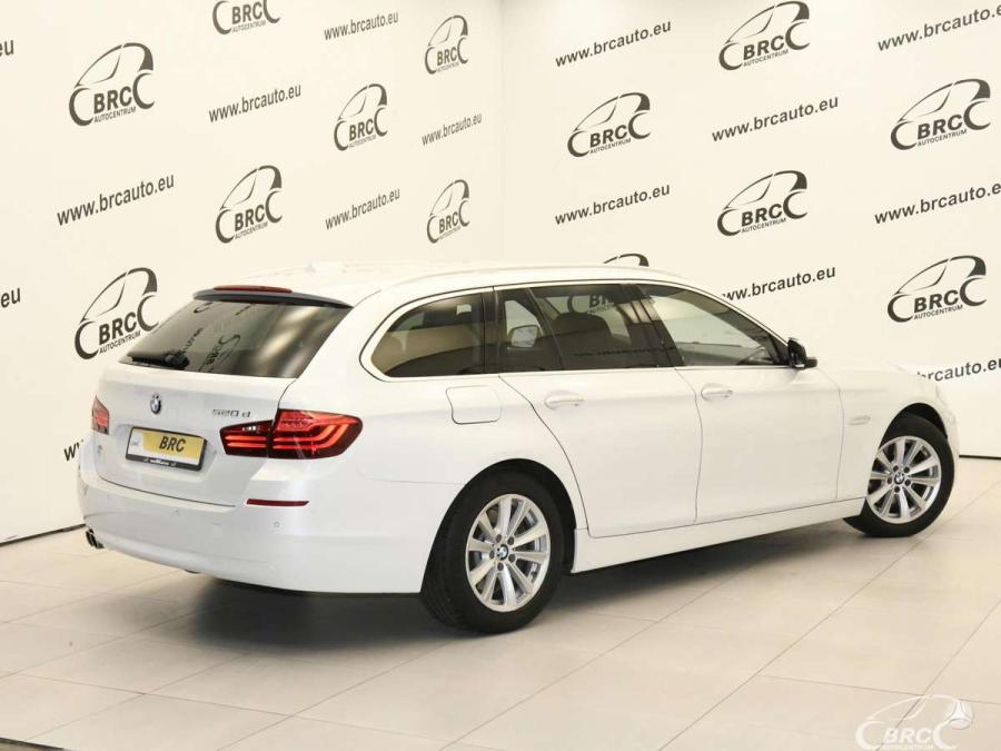White BMW 520 2017 in Vilnius, with an engine capacity of 2.00 L and mileage of 300 thousand km for 14400 €, photo 3 on AUTOMOTO.COM.LV