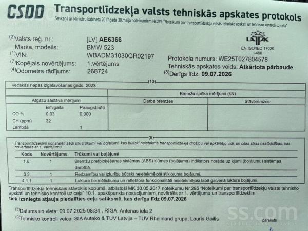 BMW 523 1998 Rīga, ar dzinēja tilpumu 2.50 L un nobraukumu 269 tūkst. km par 1550 €, foto 5 vietnē AUTOMOTO.COM.LV