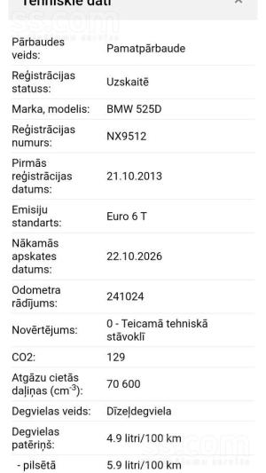 Black BMW 525 2013 in Jelgava, with an engine capacity of 2.00 L and mileage of 240 thousand km for 11000 €, photo 33 on AUTOMOTO.COM.LV