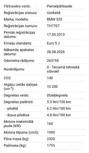 Zils BMW 525 2013 Rīga, ar dzinēja tilpumu 2.00 L un nobraukumu 270 tūkst. km par 11900 €, foto 8 vietnē AUTOMOTO.COM.LV
