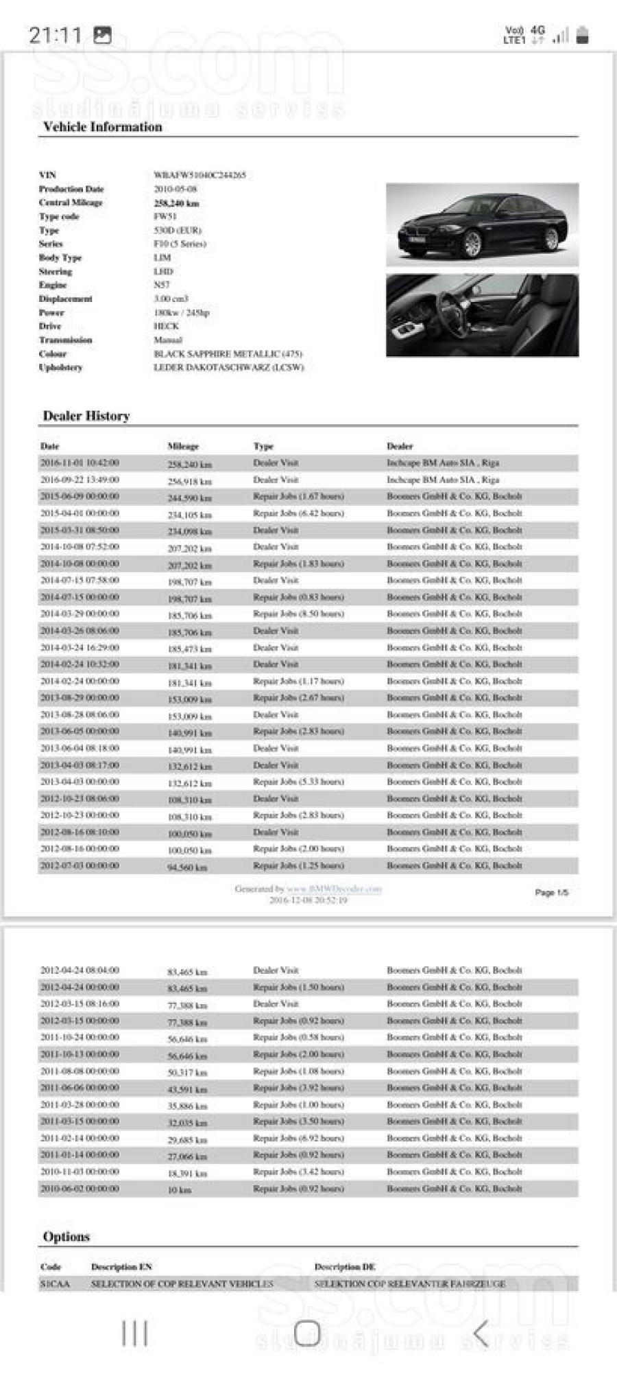 Black BMW 530 2010 in Daugavpils, with an engine capacity of 3.00 L and mileage of 420 thousand km for 6350 €, photo 20 on AUTOMOTO.COM.LV