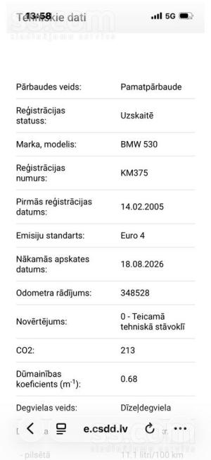Black BMW 530 2005 in Riga, with an engine capacity of 3.00 L and mileage of 354 thousand km for 2690 €, photo 9 on AUTOMOTO.COM.LV