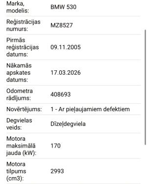 Black BMW 530 2005 in Riga, with an engine capacity of 3.00 L and mileage of 409 thousand km for 3790 €, photo 23 on AUTOMOTO.COM.LV