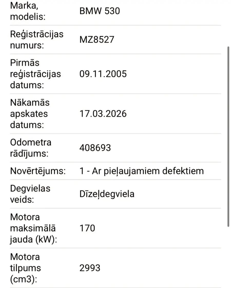 Black BMW 530 2005 in Riga, with an engine capacity of 3.00 L and mileage of 409 thousand km for 3790 €, photo 23 on AUTOMOTO.COM.LV