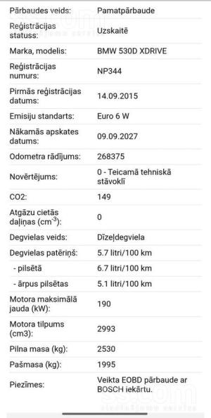 Melns BMW 530 2015 Daugavpils, ar dzinēja tilpumu 3.00 L un nobraukumu 269 tūkst. km par 14000 €, foto 21 vietnē AUTOMOTO.COM.LV