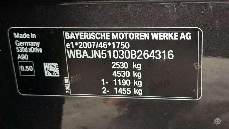 Черный БМВ 530 2019 в Шяуляй, объемом двигателя 2.99 л и пробегом 247 тыс. км за 19900 €, фото 30 на AUTOMOTO.COM.LV