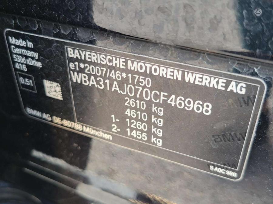 Черный БМВ 530 2021 в Вильнюс, объемом двигателя 2.99 л и пробегом 247 тыс. км за 26800 €, фото 22 на AUTOMOTO.COM.LV
