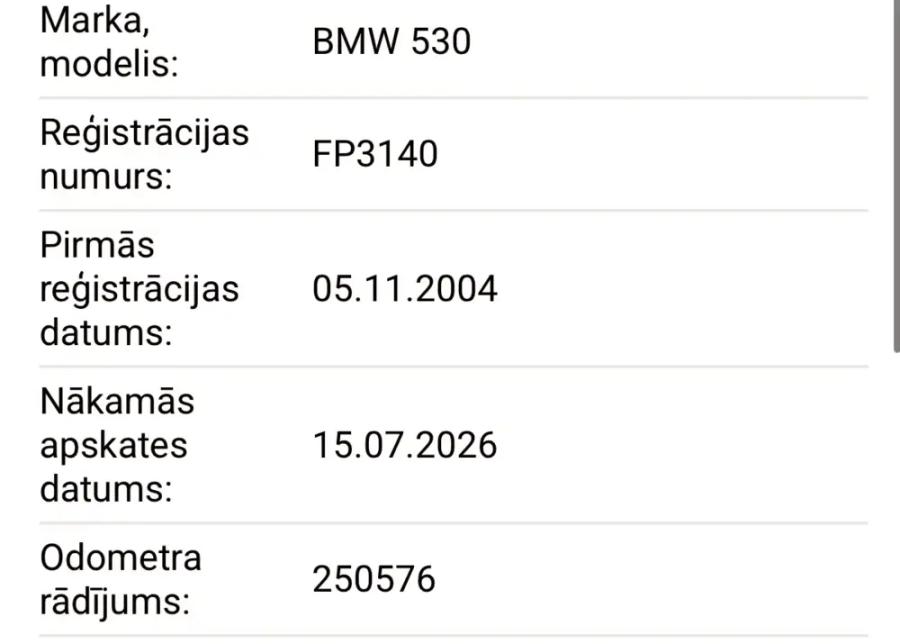 Zils BMW 530 2004 Rīga, ar dzinēja tilpumu 3.00 L un nobraukumu 251 tūkst. km par 3990 €, foto 32 vietnē AUTOMOTO.COM.LV