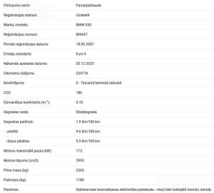 Blue BMW 530 2007 in Riga, with an engine capacity of 3.00 L and mileage of 240 thousand km for 6400 €, photo 13 on AUTOMOTO.COM.LV
