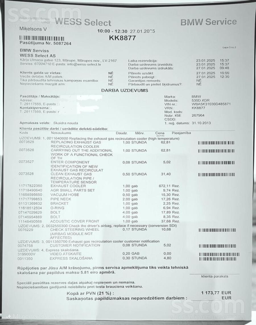 Синий БМВ 530 2013 в Рига, объемом двигателя 3.00 л и пробегом 283 тыс. км за 9490 €, фото 18 на AUTOMOTO.COM.LV