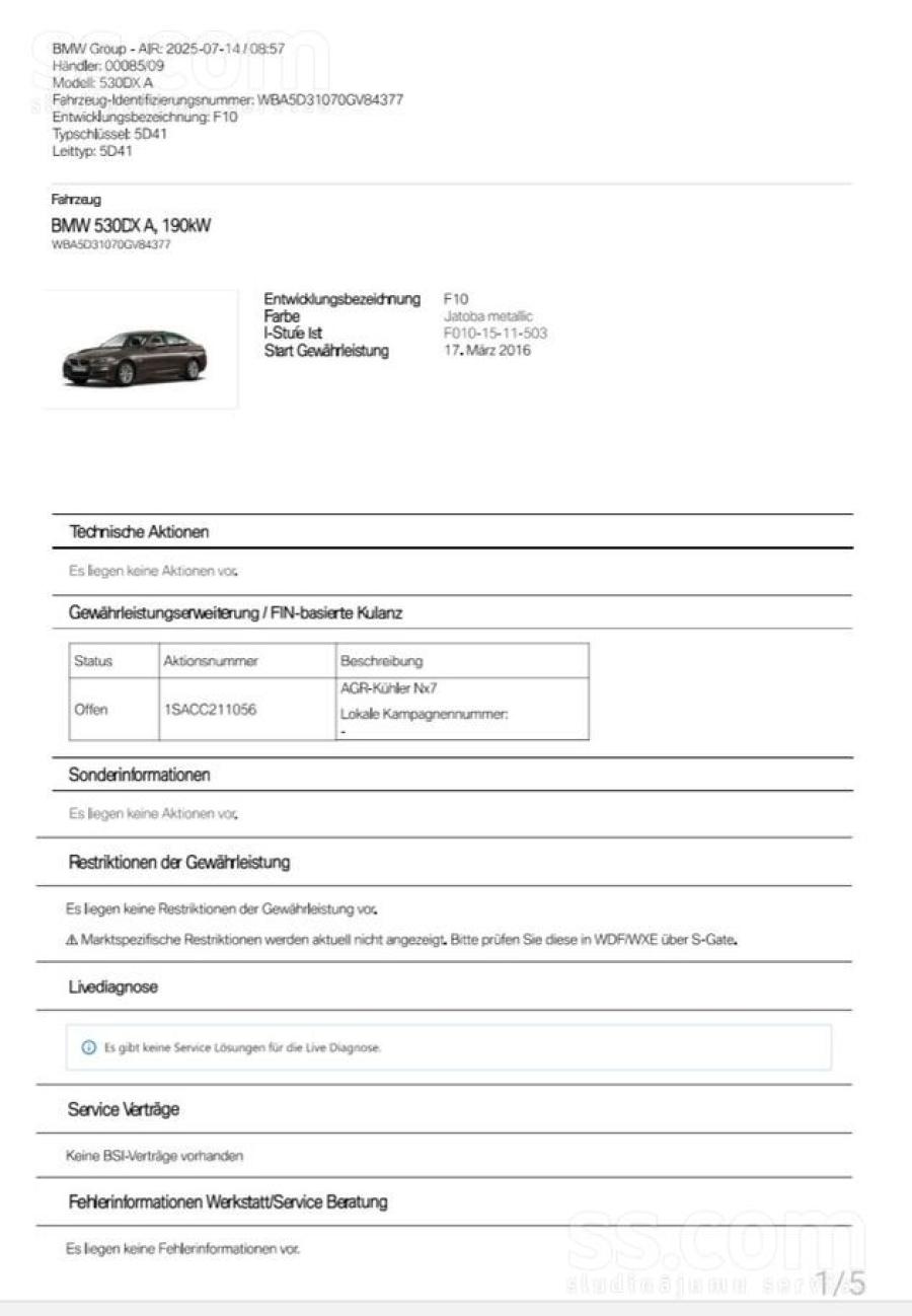 Brown BMW 530 2016 in Tukums, with an engine capacity of 3.00 L and mileage of 188 thousand km for 17999 €, photo 32 on AUTOMOTO.COM.LV