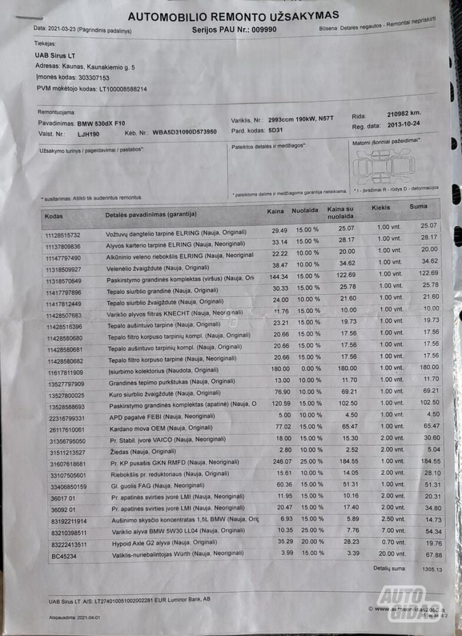 Серый БМВ 530 2013 в Каунас, объемом двигателя 3.00 л и пробегом 290 тыс. км за 9900 €, фото 22 на AUTOMOTO.COM.LV