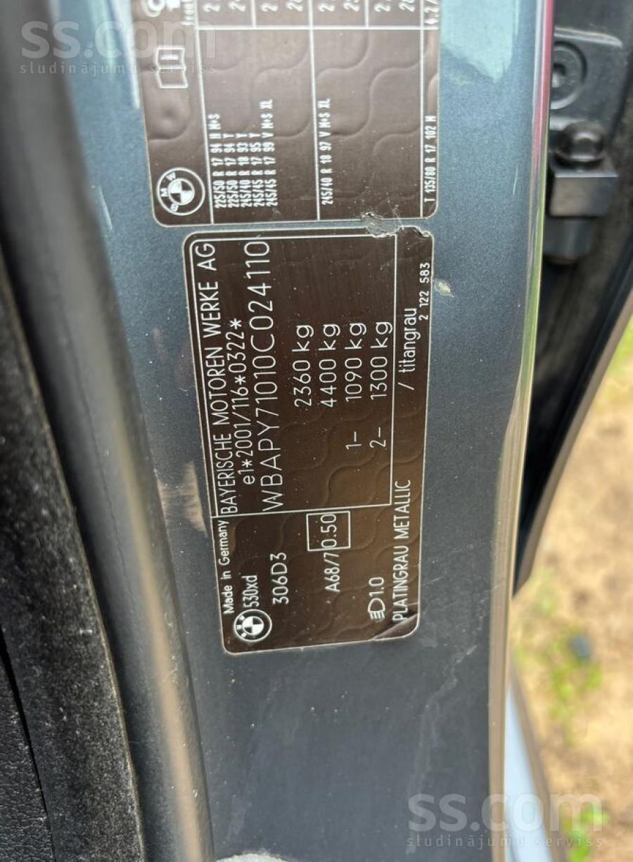 Pelēks BMW 530 2008 Dobele, ar dzinēja tilpumu 3.00 L un nobraukumu 420 tūkst. km par 5500 €, foto 13 vietnē AUTOMOTO.COM.LV
