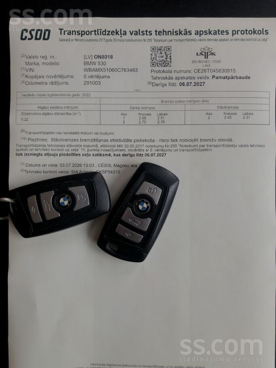 Grey BMW 530 2010 in Cesis, with an engine capacity of 3.00 L and mileage of 0 thousand km for 8900 €, photo 24 on AUTOMOTO.COM.LV
