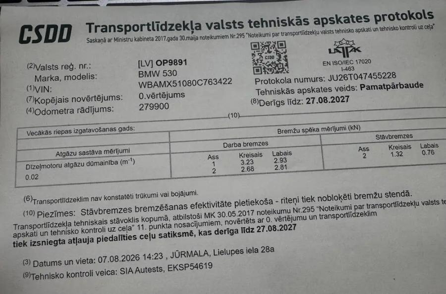 Grey BMW 530 2011 in Jurmala, with an engine capacity of 3.00 L and mileage of 280 thousand km for 9399 €, photo 30 on AUTOMOTO.COM.LV