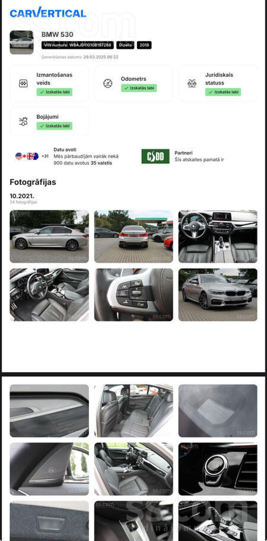 BMW 530 2018 in Riga, with an engine capacity of 3.00 L and mileage of 218 thousand km for 26620 €, photo 18 on AUTOMOTO.COM.LV