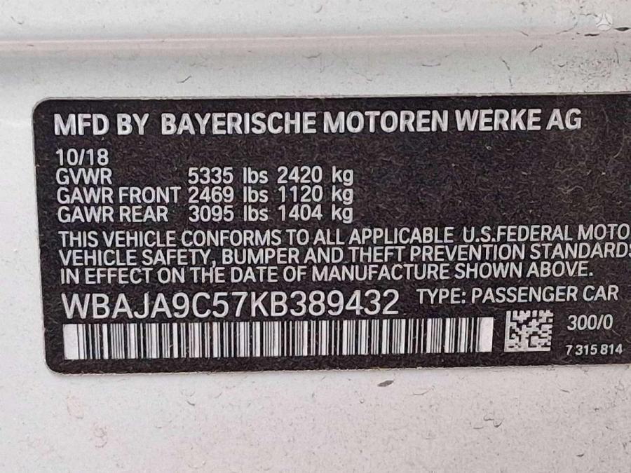 White BMW 530 2019 in Vilnius, with an engine capacity of 2.00 L and mileage of 247 thousand km for 10700 €, photo 25 on AUTOMOTO.COM.LV