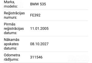 Black BMW 535 2005 in Riga, with an engine capacity of 3.00 L and mileage of 312 thousand km for 4490 €, photo 27 on AUTOMOTO.COM.LV