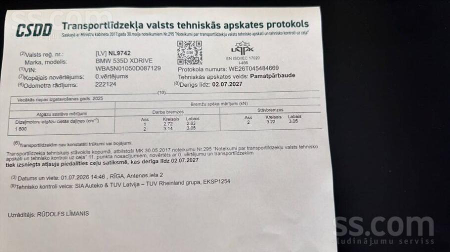 Grey BMW 535 2013 in Riga, with an engine capacity of 3.00 L and mileage of 224 thousand km for 14700 €, photo 31 on AUTOMOTO.COM.LV