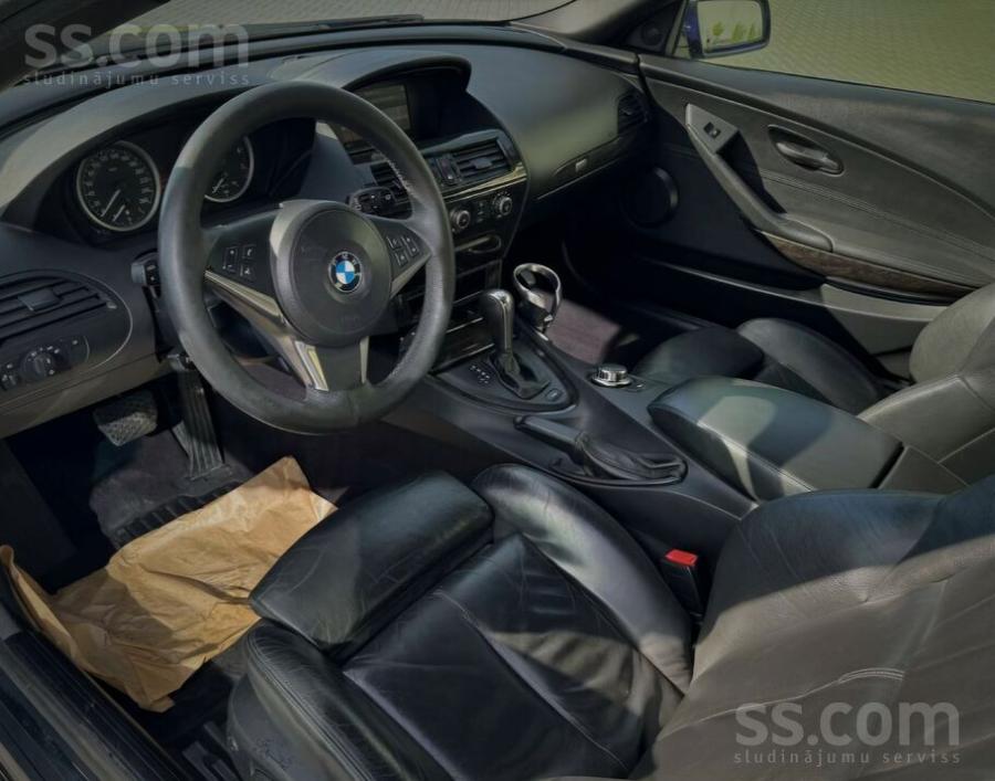 Black BMW 630 2007 in Vilnius, with an engine capacity of 3.00 L and mileage of 242 thousand km for 7990 €, photo 12 on AUTOMOTO.COM.LV