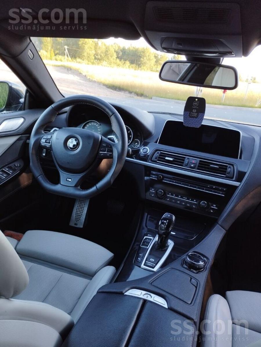 Black BMW 640 2012 in Kuldiga, with an engine capacity of 3.00 L and mileage of 104 thousand km for 17500 €, photo 15 on AUTOMOTO.COM.LV
