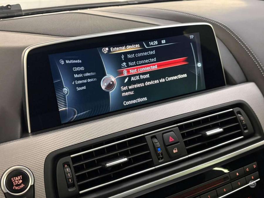 Black BMW 640 2015 in Marijampole, with an engine capacity of 2.99 L and mileage of 206 thousand km for 16999 €, photo 16 on AUTOMOTO.COM.LV