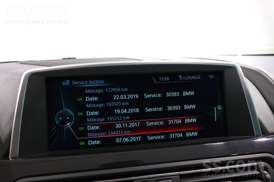 Black BMW 640 2015 in Riga, with an engine capacity of 3.00 L and mileage of 232 thousand km for 27300 €, photo 20 on AUTOMOTO.COM.LV