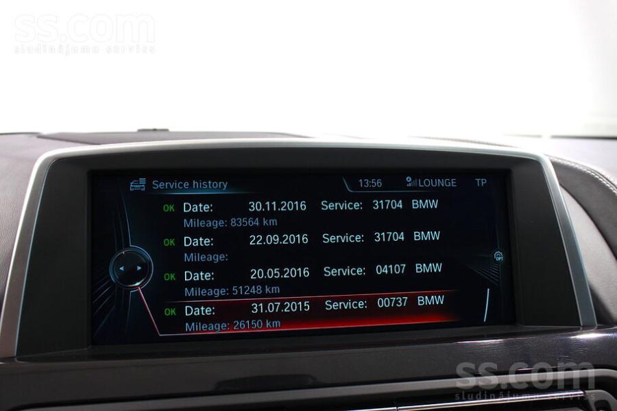 Black BMW 640 2015 in Riga, with an engine capacity of 3.00 L and mileage of 232 thousand km for 27300 €, photo 21 on AUTOMOTO.COM.LV