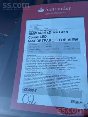 Zils BMW 640 2015 Rīga, ar dzinēja tilpumu 3.00 L un nobraukumu 193 tūkst. km par 17700 €, foto 52 vietnē AUTOMOTO.COM.LV