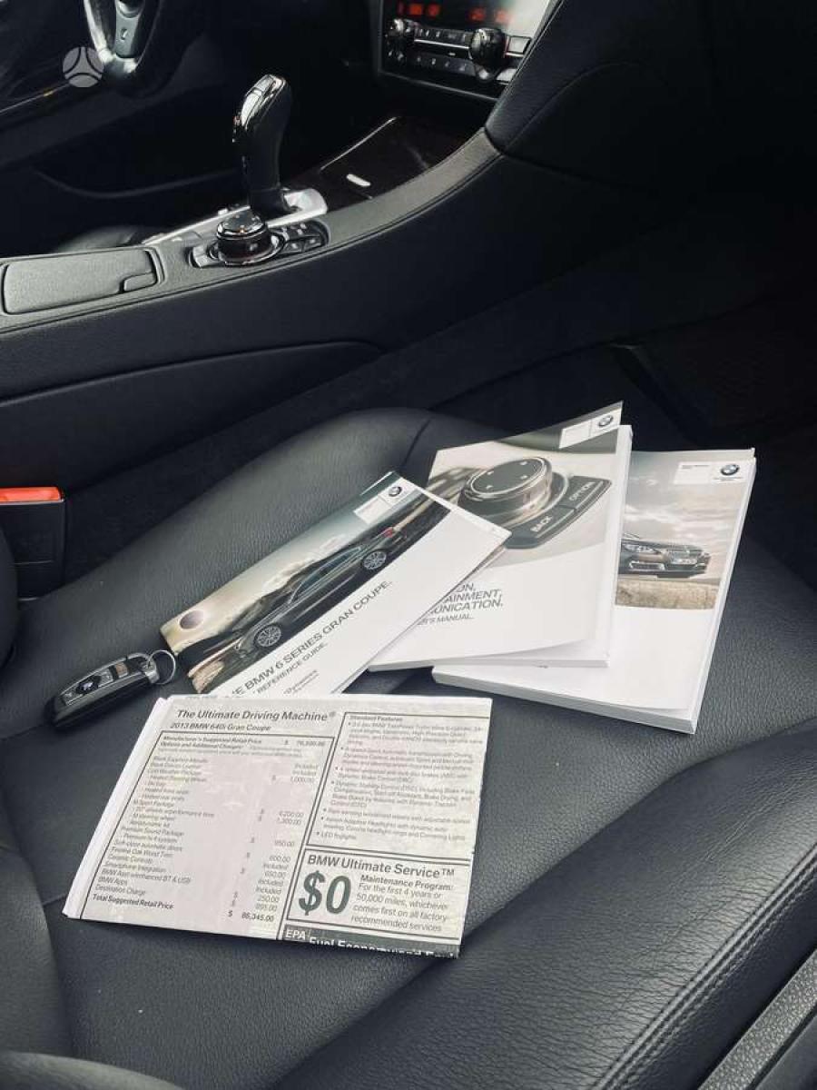 Black BMW 640 Gran Coupe 2013 in Vilnius, with an engine capacity of 3.00 L and mileage of 280 thousand km for 13900 €, photo 14 on AUTOMOTO.COM.LV
