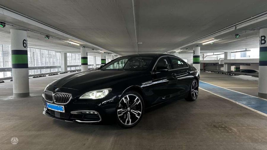 Black BMW 640 Gran Coupe 2015 in Vilnius, with an engine capacity of 2.99 L and mileage of 225 thousand km for 14200 €, photo 1 on AUTOMOTO.COM.LV