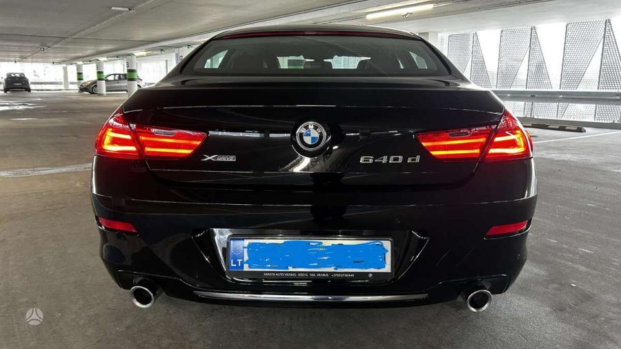 Black BMW 640 Gran Coupe 2015 in Vilnius, with an engine capacity of 2.99 L and mileage of 225 thousand km for 14200 €, photo 4 on AUTOMOTO.COM.LV